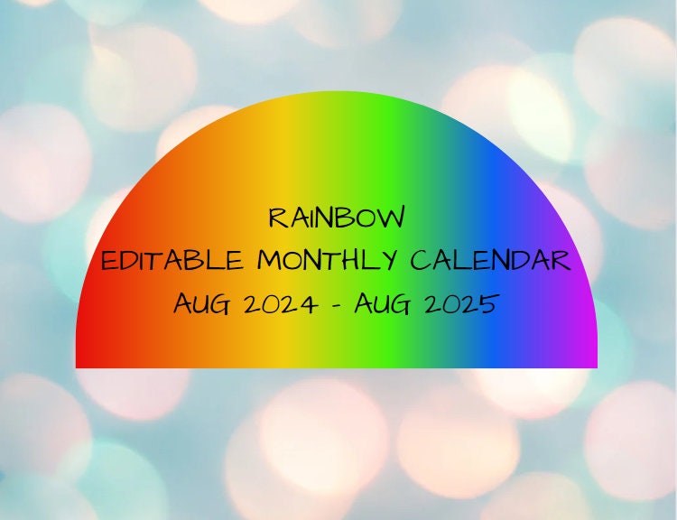 Rainbow Editable Calendar 2024-2025 - Etsy