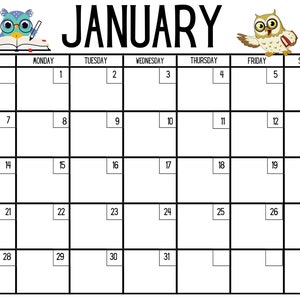 Owl Editable 13 Month Calendar - Etsy