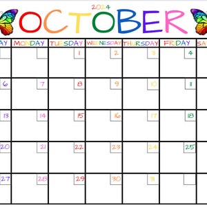 Rainbow Editable Calendar 2024-2025 - Etsy