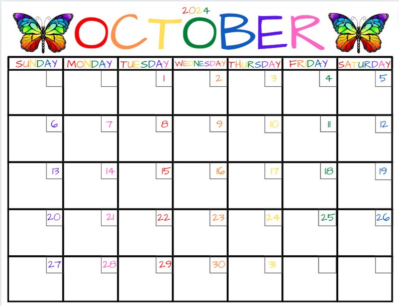 Rainbow Editable Calendar 2024-2025 - Etsy