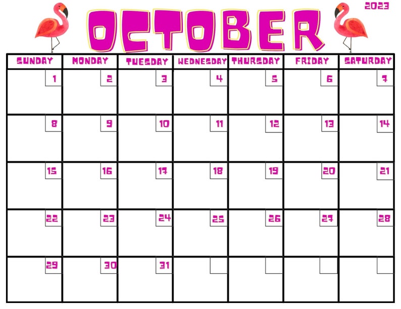 Flamingo Editable 13 Month Calendar Aug2023-aug2024 - Etsy