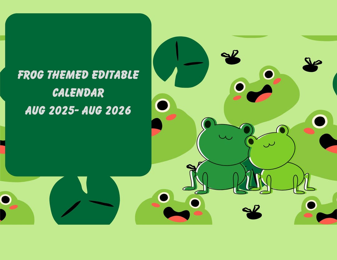 Frog Editable Calendar Aug2025-aug2026 - Etsy