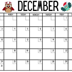 Owl Editable 13 Month Calendar - Etsy