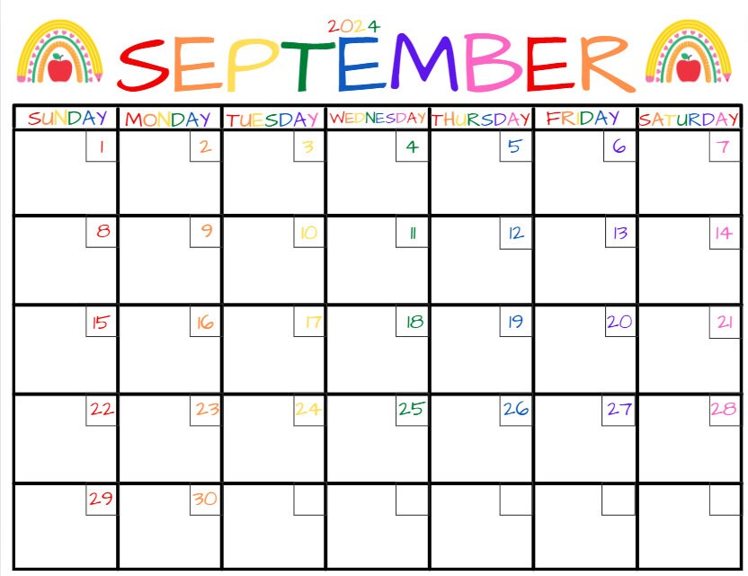 Rainbow Editable Calendar 2024-2025 - Etsy