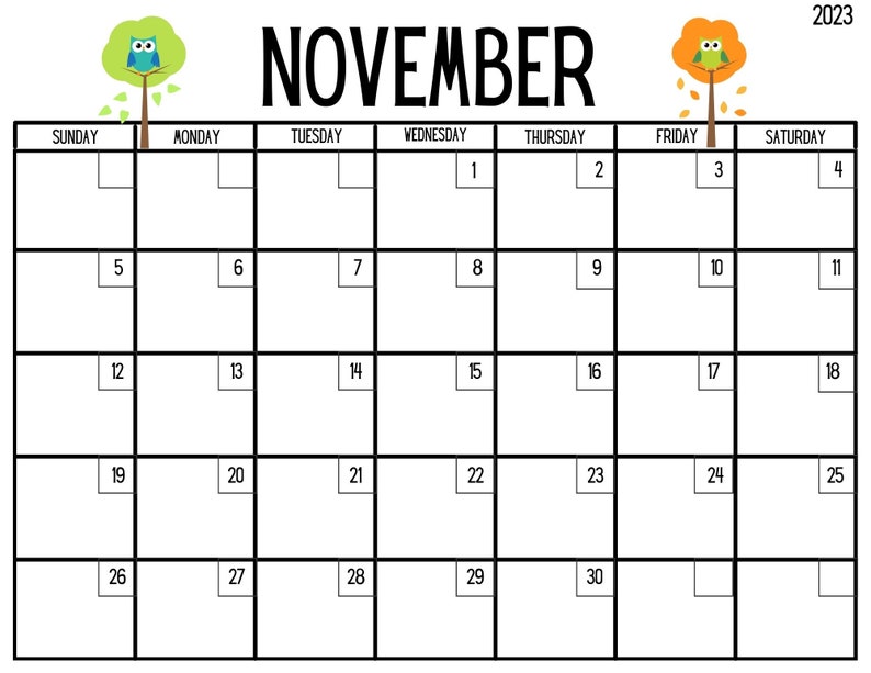 Owl Editable 13 Month Calendar - Etsy