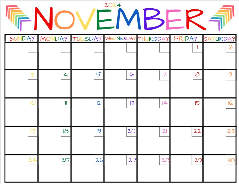 Rainbow Editable Calendar 2024-2025 - Etsy