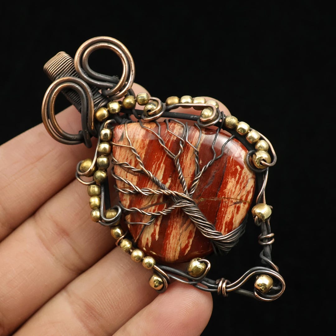 Tree of Life Red River Jasper Gemstone Pendant, Copper Wire Wrapped ...