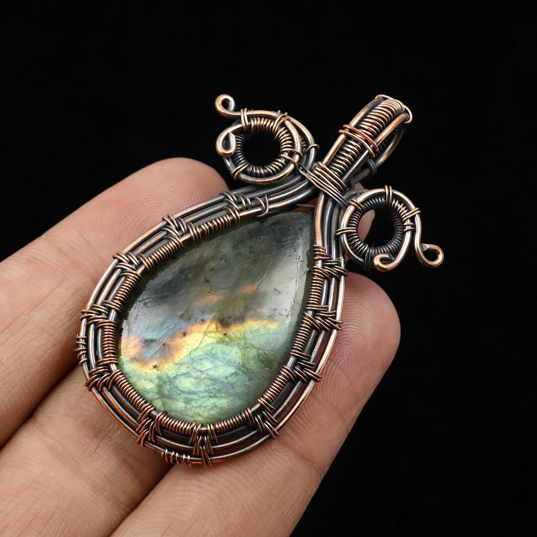 Spectrolite Labradorite Pendant Copper Wire Necklace Designer Pendant ...