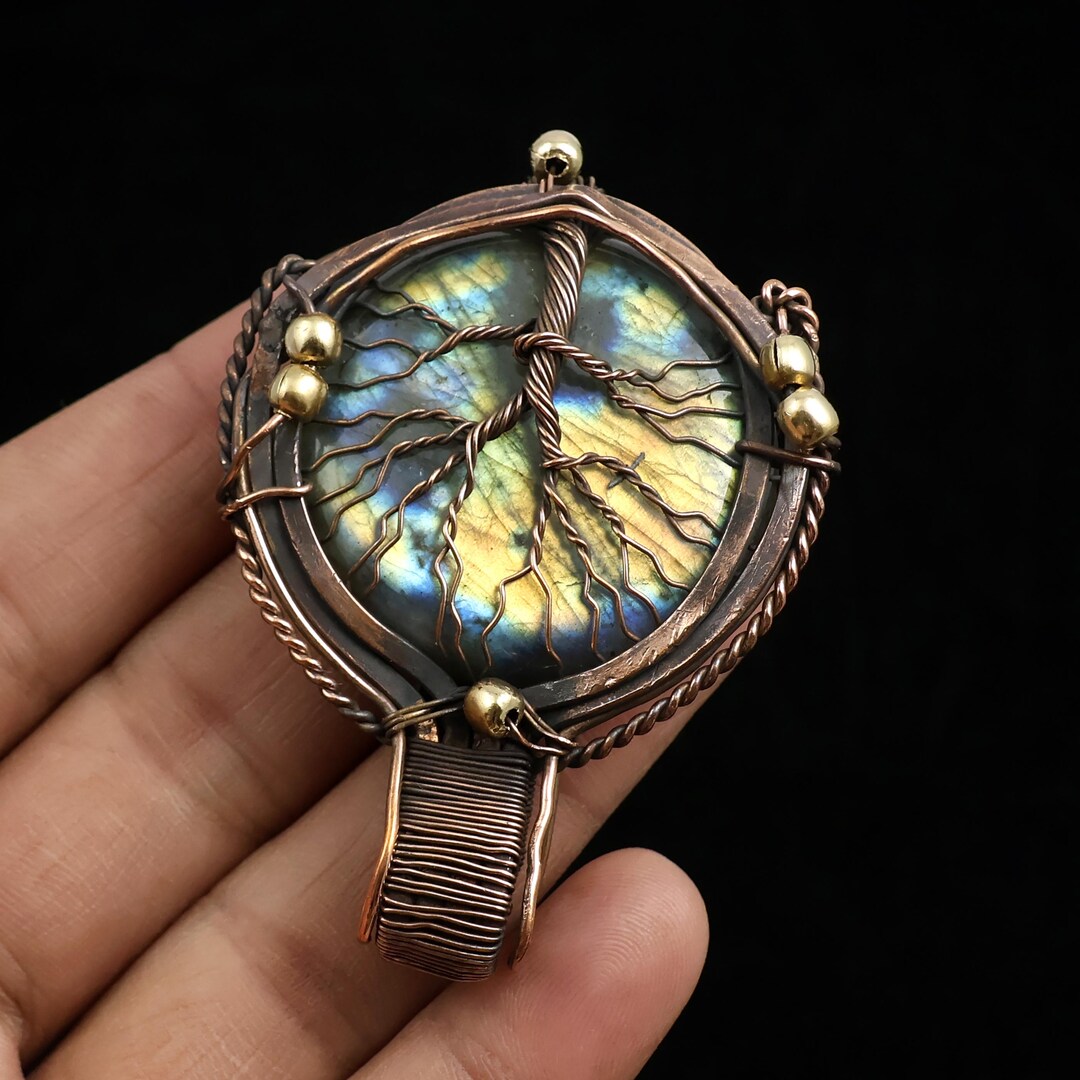 Labradorite Tree of Life Wire Wrapped Pendant Natural Multi Labradorite ...