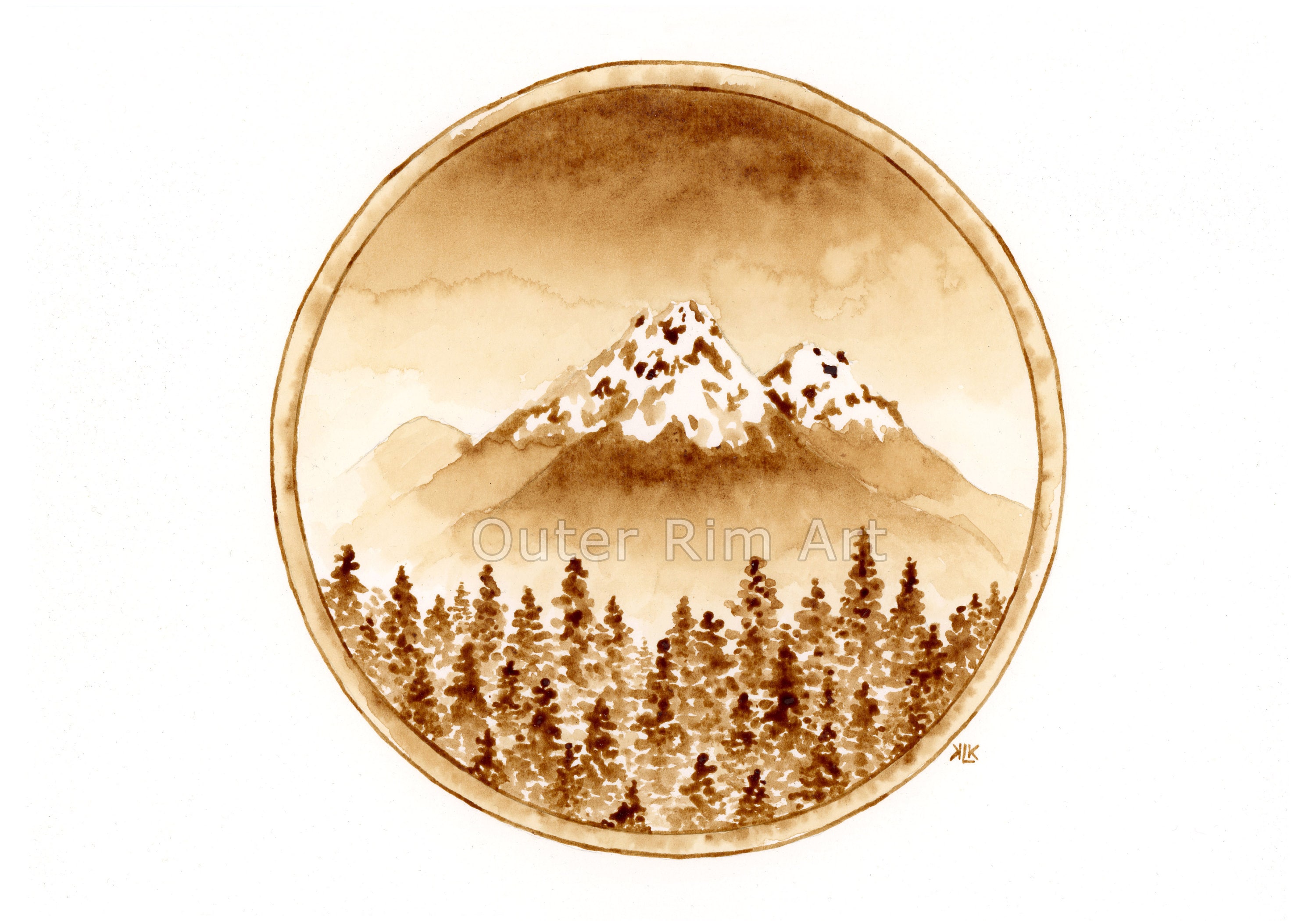 Coffee Painting Coffeescape Mountain Scene Giclee Print - Etsy