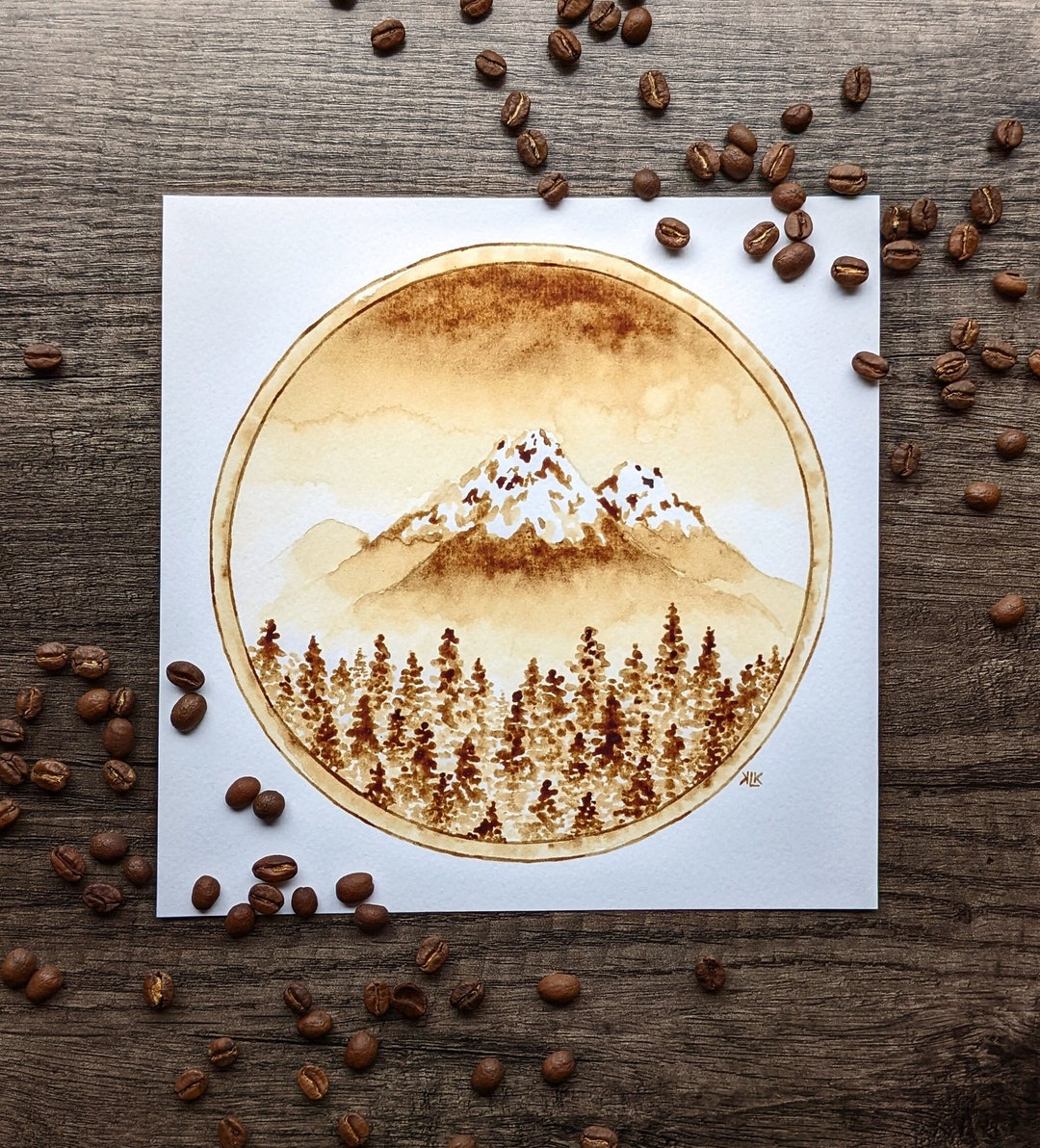 Coffee Painting Coffeescape Mountain Scene - Giclee Print - Etsy