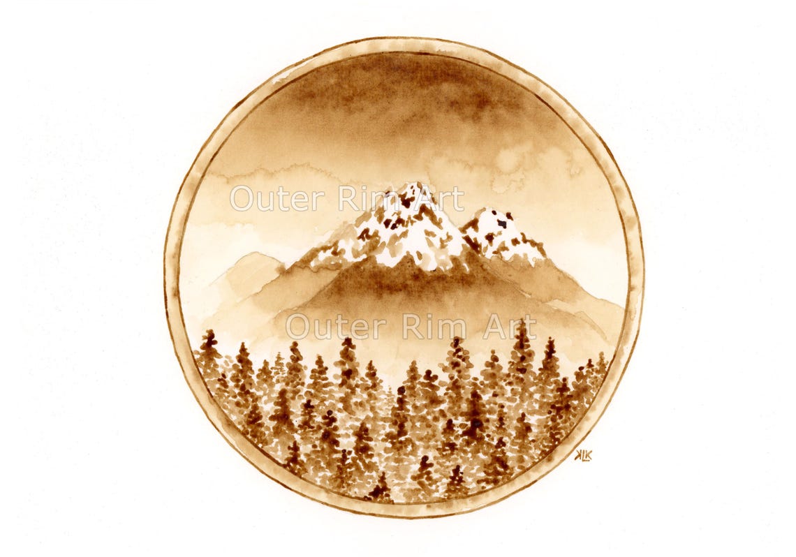 Coffee Painting Coffeescape Mountain Scene - Giclee Print - Etsy