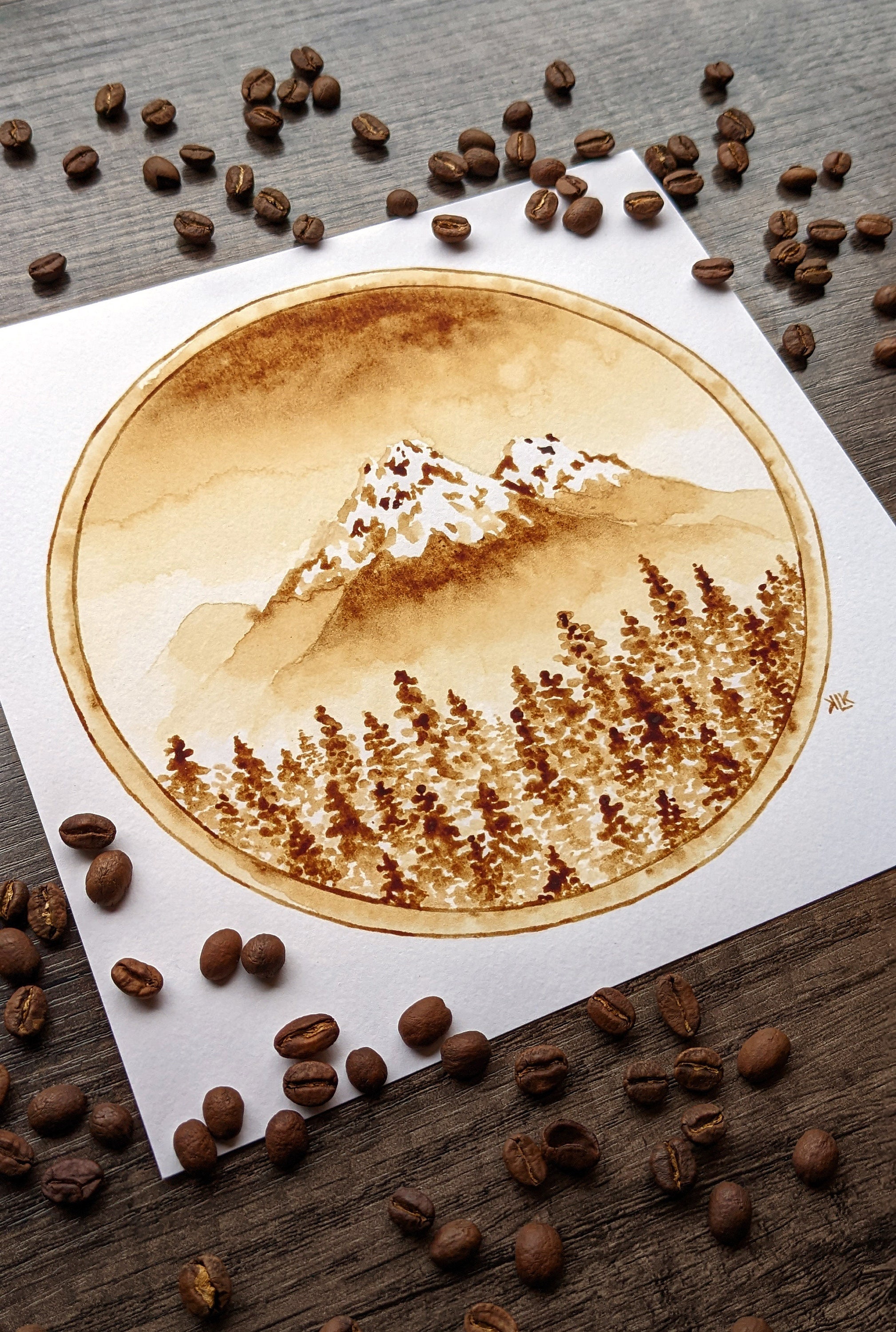 Coffee Painting Coffeescape Mountain Scene - Giclee Print - Etsy