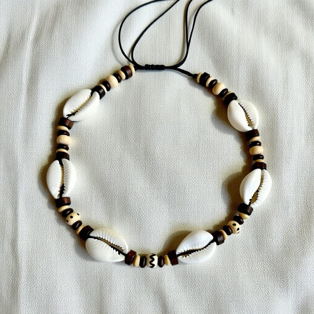 Shell Necklace Boho Jewelry Surfer Beach Necklace Wooden Beads Kauri ...