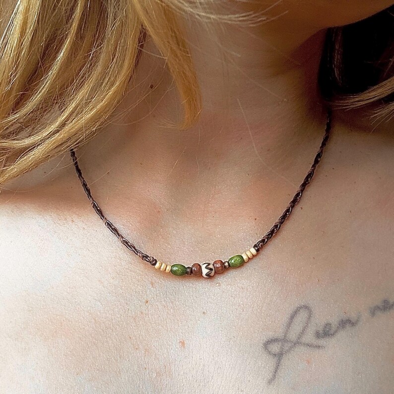 Boho Holzperlen Kette | Filigraner Choker Damen Sommer Strand ...