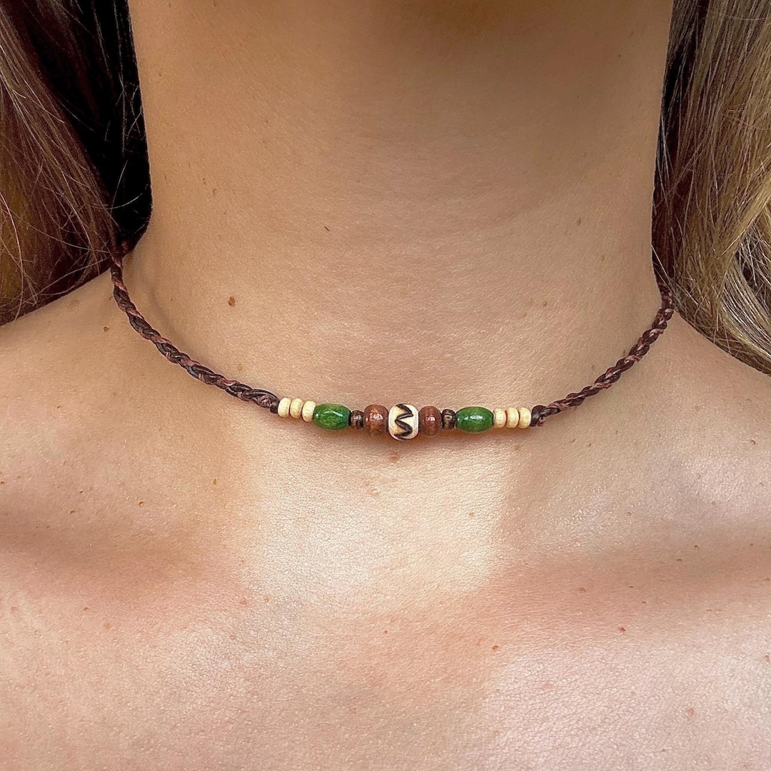 Boho Schmuck Kette Holz Hippie filigrane Geschenkidee für sie ...