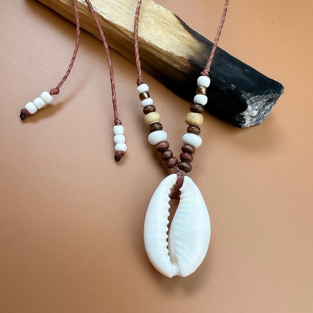 Thin Boho Shell Necklace Wood Hippie Filigree Necklace Gift Idea for ...
