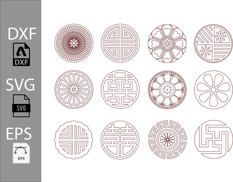 Chinese Circular 108 Dxf, Svg, Eps Designs - Etsy