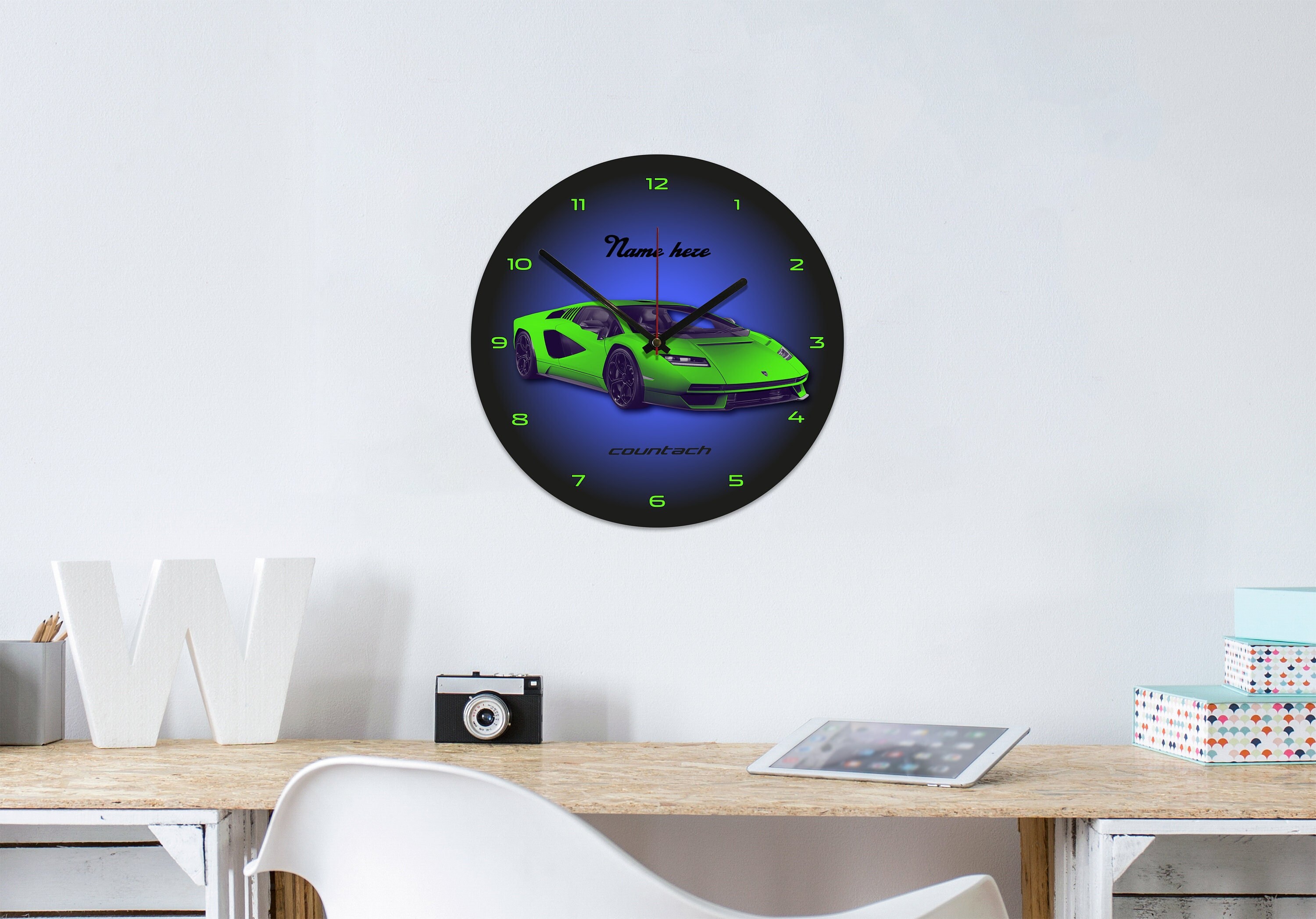 Personalised Countach Supercar Art Clock green and Blue 2021 - Etsy