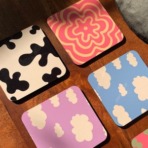 Cute Coasters Set of 4 Wavy Coasters Funky Decor Cork Coaster Colourful ...