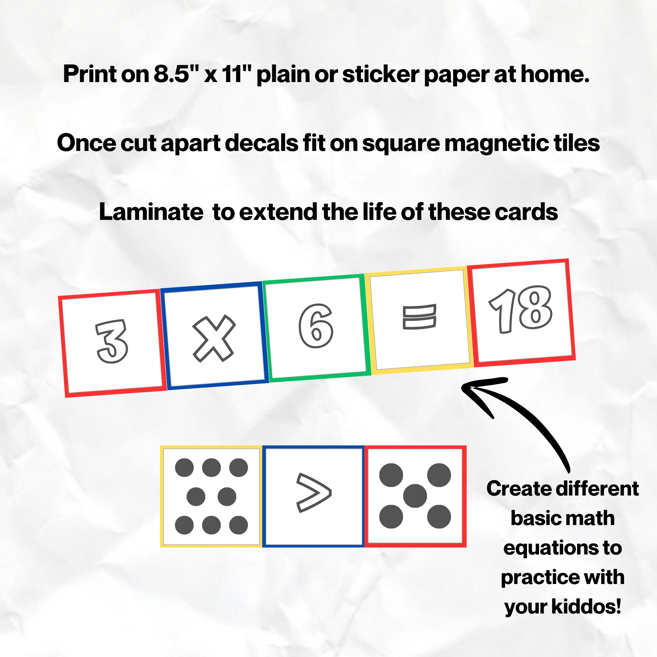 Basic Math Magnetic Tile Cards - Instant Download Print at Home - Etsy