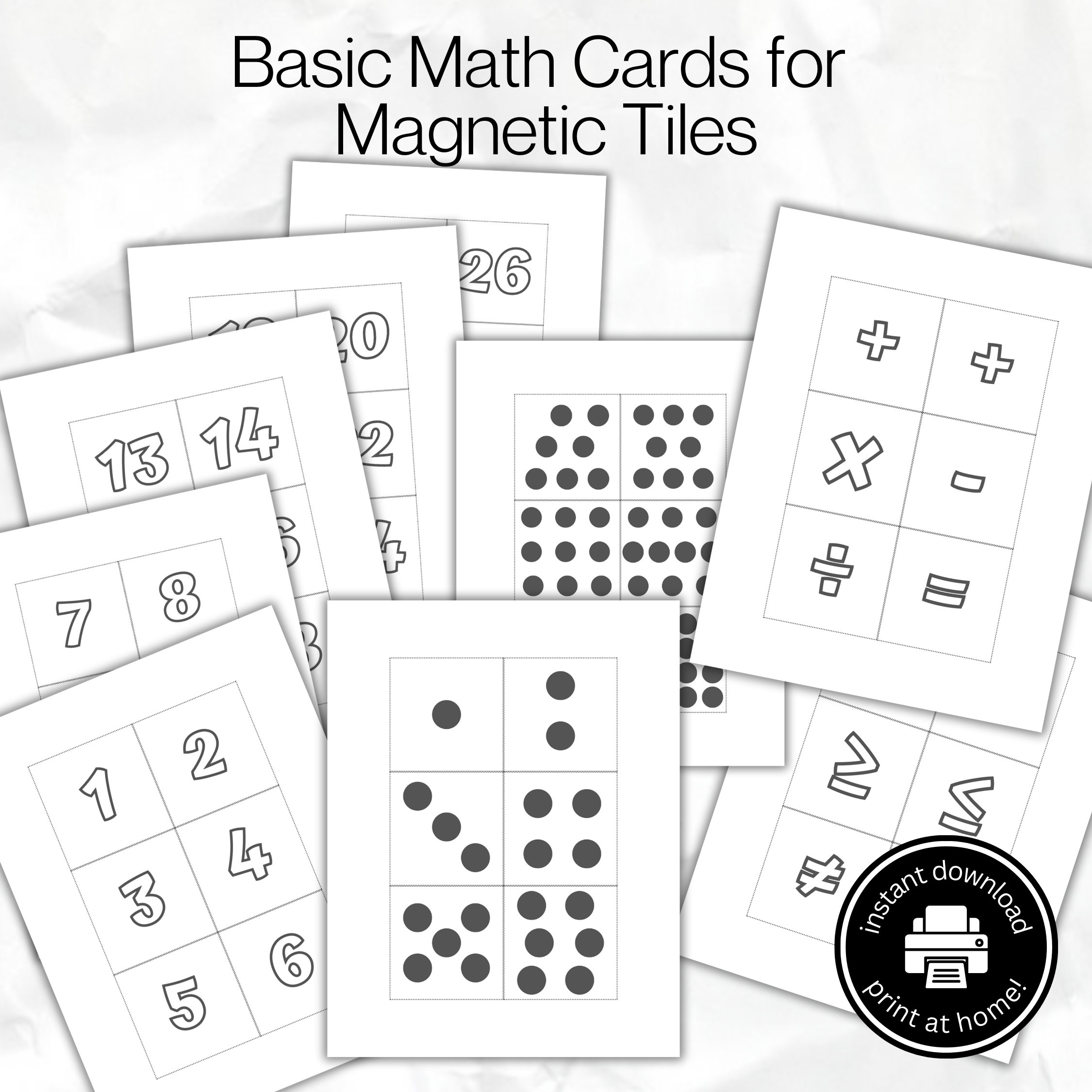 Basic Math Magnetic Tile Cards - Instant Download Print at Home - Etsy