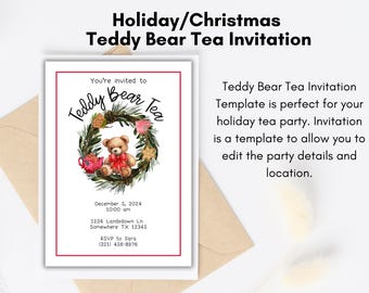 Teddy Bear Tea Christmas Invitation - Etsy