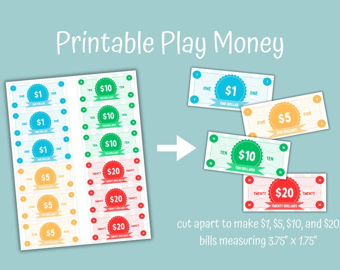 Printable Play Money for Kids - Digital Instant Download Pretend Play ...