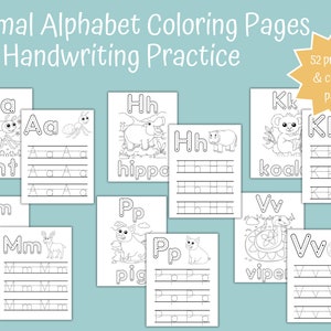 52 Animal Alphabet Handwriting Practice and Coloring Pages - Etsy