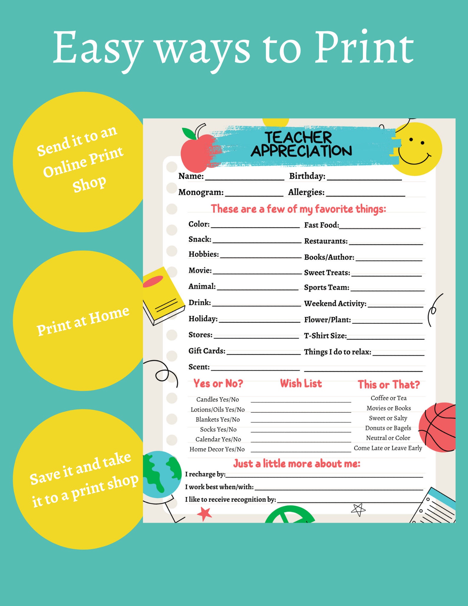 Teacher Appreciation Favorites List - Etsy