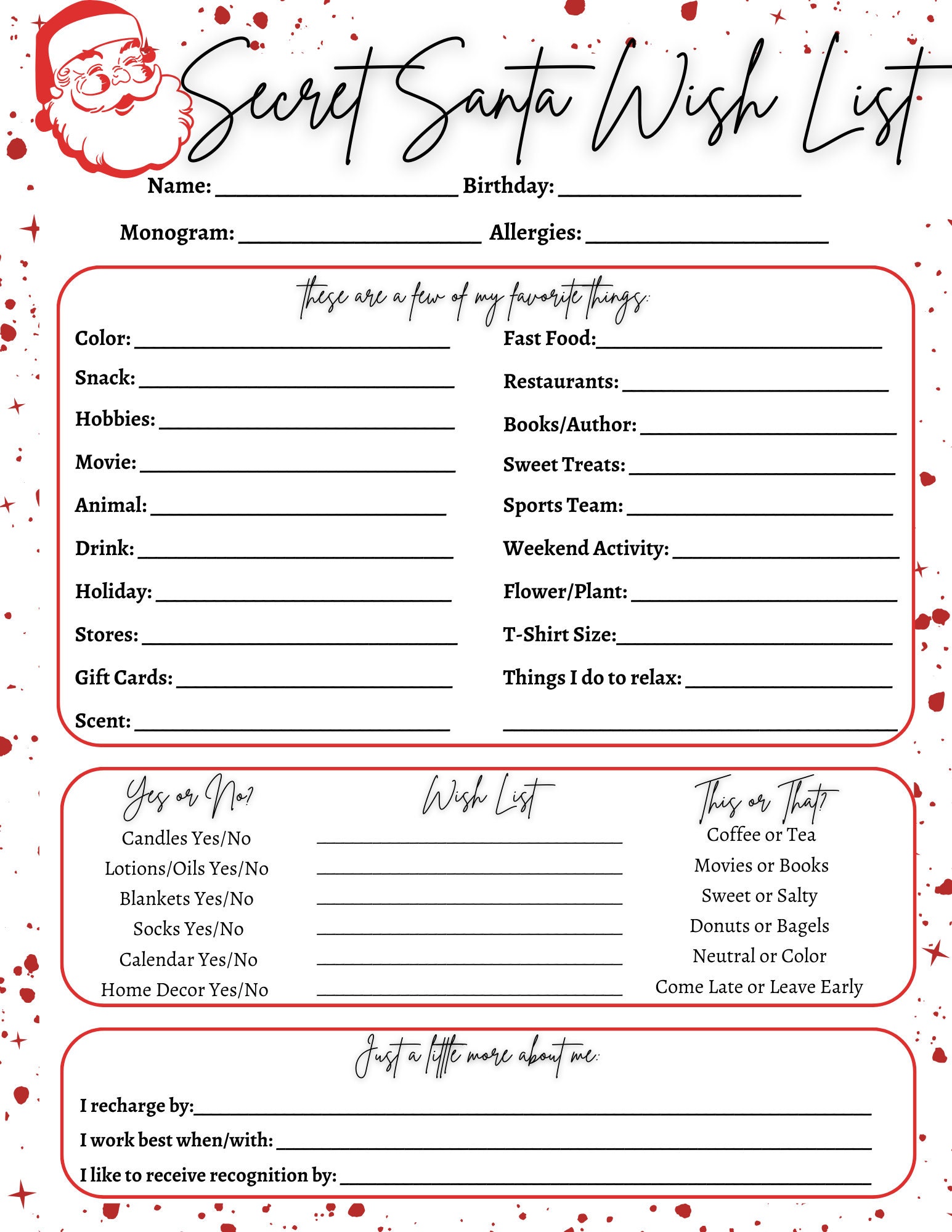 Deluxe Secret Santa Wish List - Etsy