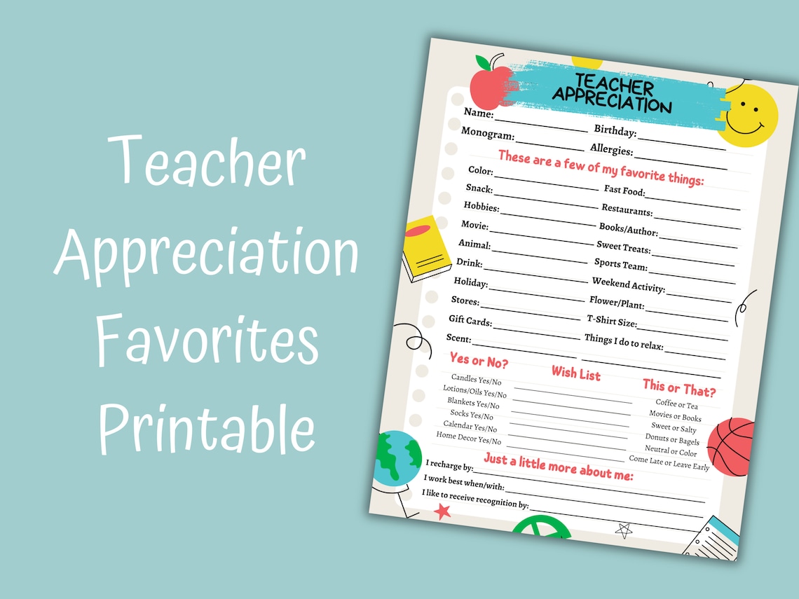 Teacher Appreciation Favorites List - Etsy