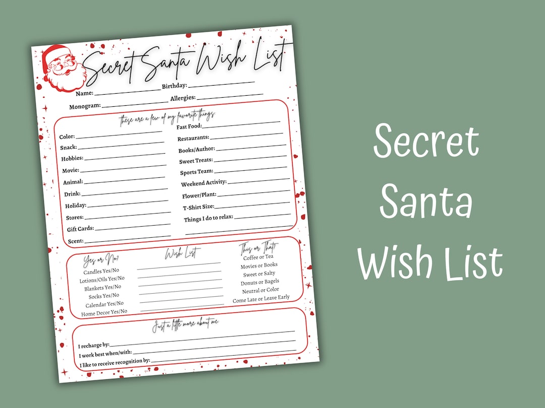 Deluxe Secret Santa Wish List || Secret Santa Activity || Christmas ...