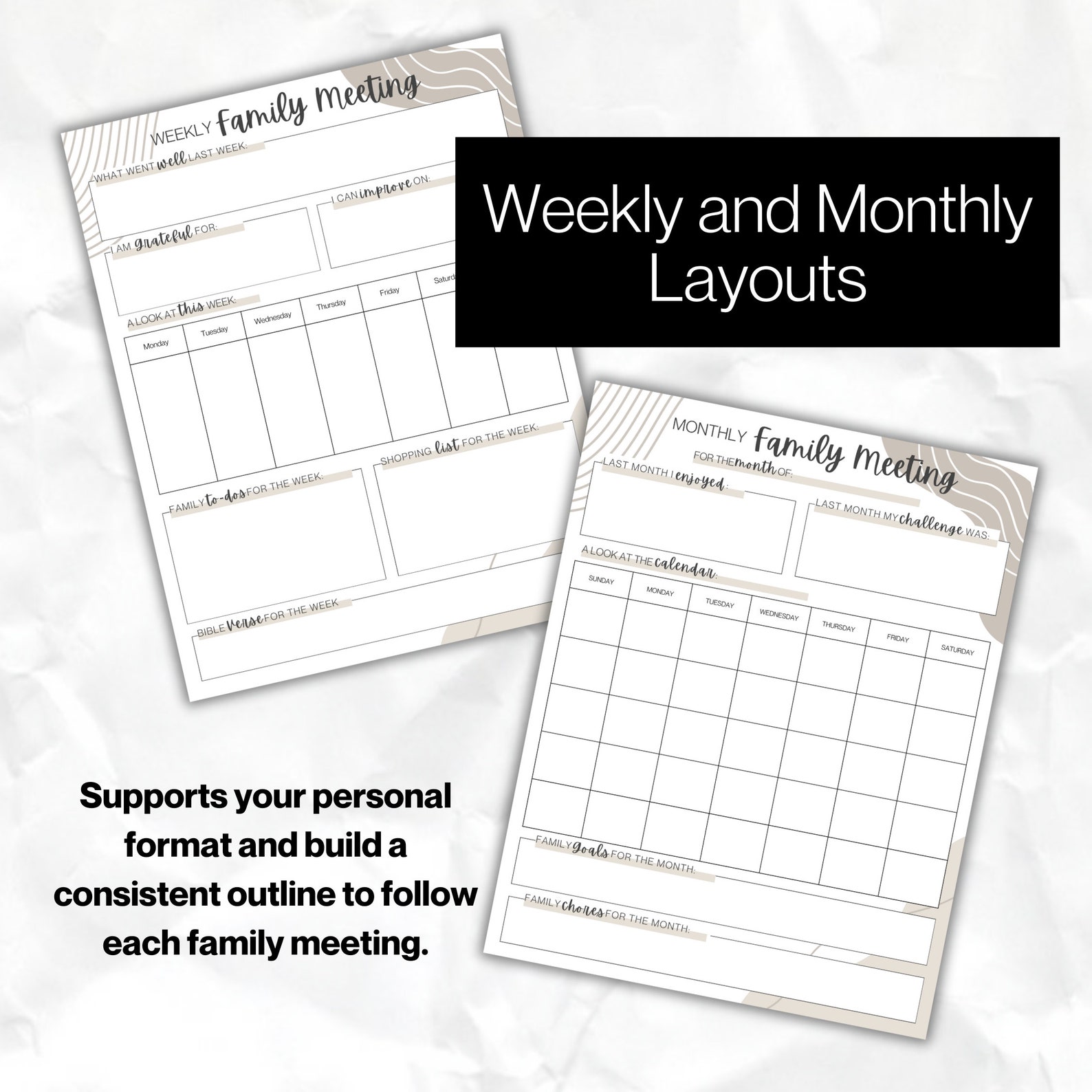 Family Meeting Downloadable Template: Weekly and Monthly Layout - Etsy