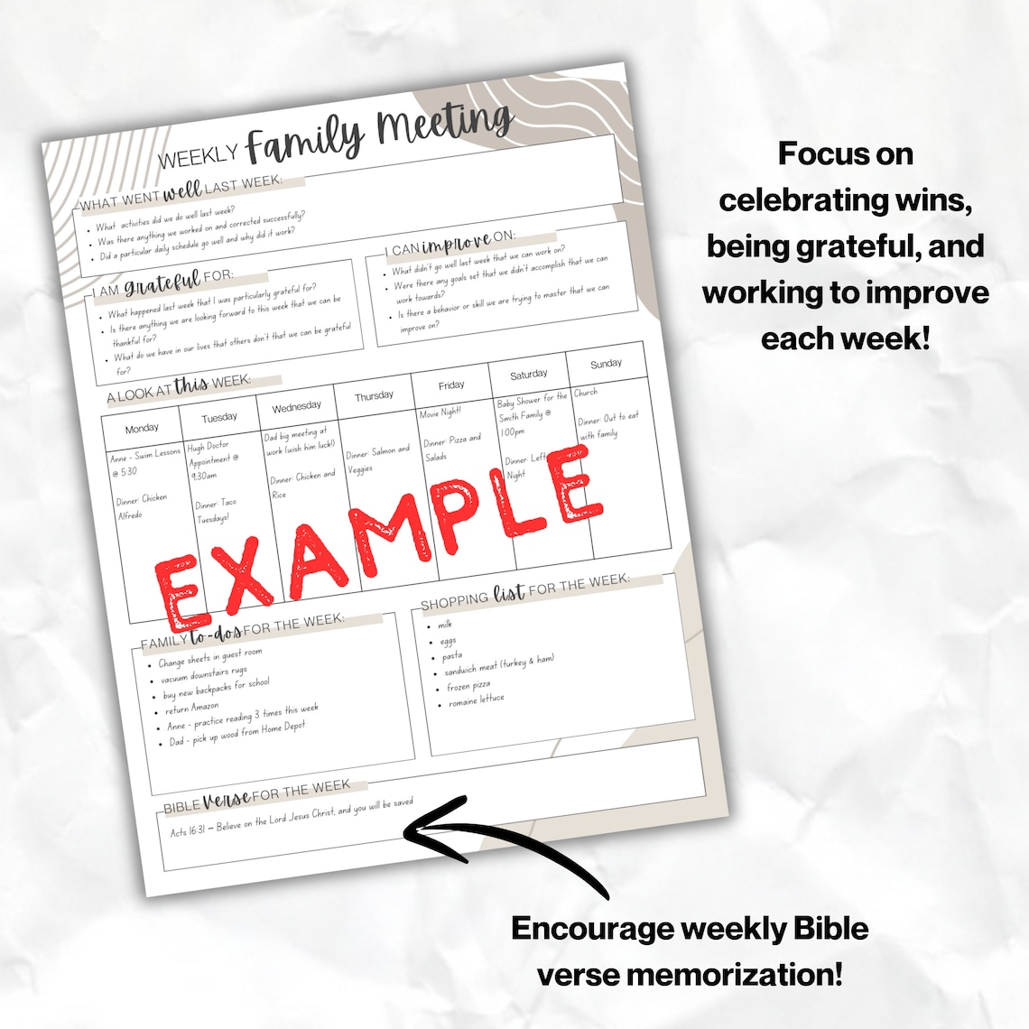 Family Meeting Downloadable Template: Weekly and Monthly Layout - Etsy