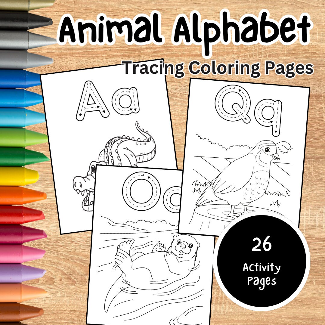 Animal Alphabet Tracing Coloring Pages - Etsy
