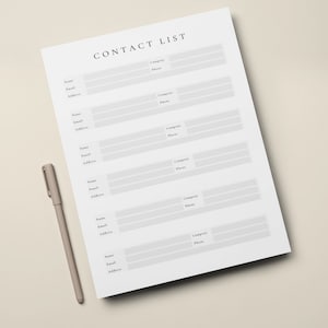 Minimalist Contact Sheet Template | Printable Planning Sheet ...