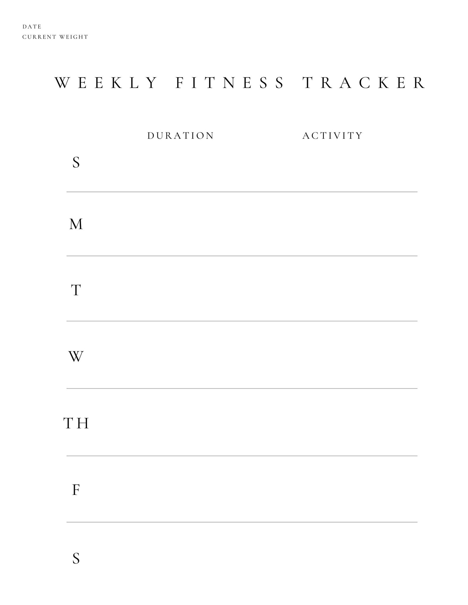 Weekly Exercise Tracker Printable