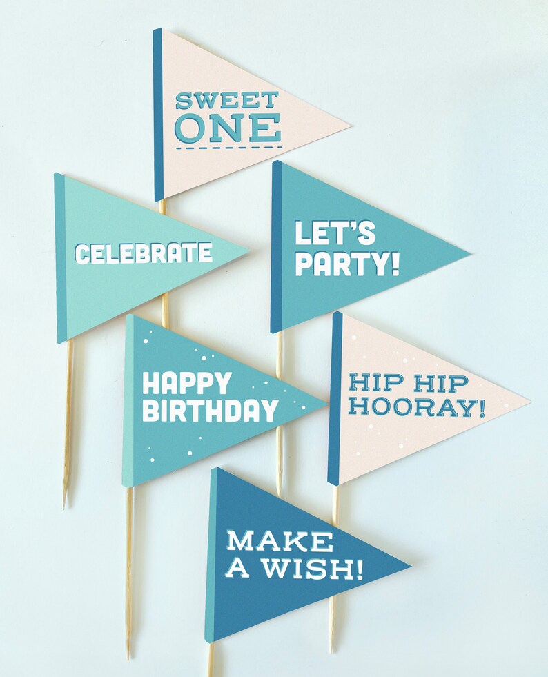 Printable Birthday Party Pennant Flags, Instant Download, Boy and Girl ...