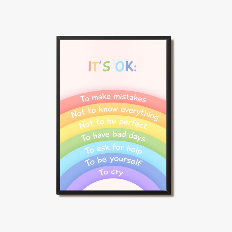 It's OK to Poster, Positive Affirmations, Therapy Office Decor Rainbow ...