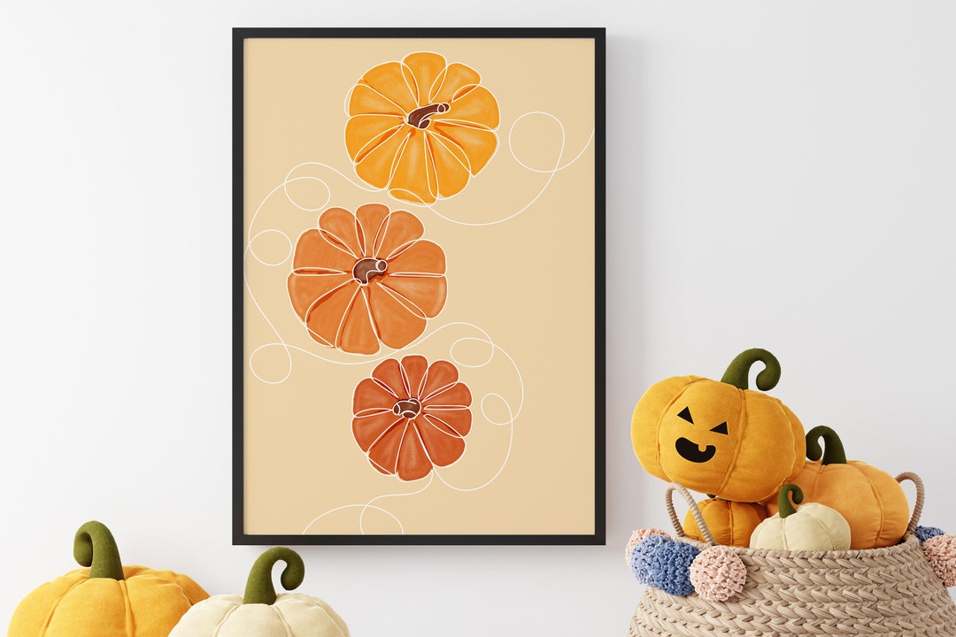 Halloween Watercolor Pumpkin Printable Halloween Decor Wall Art Prints ...