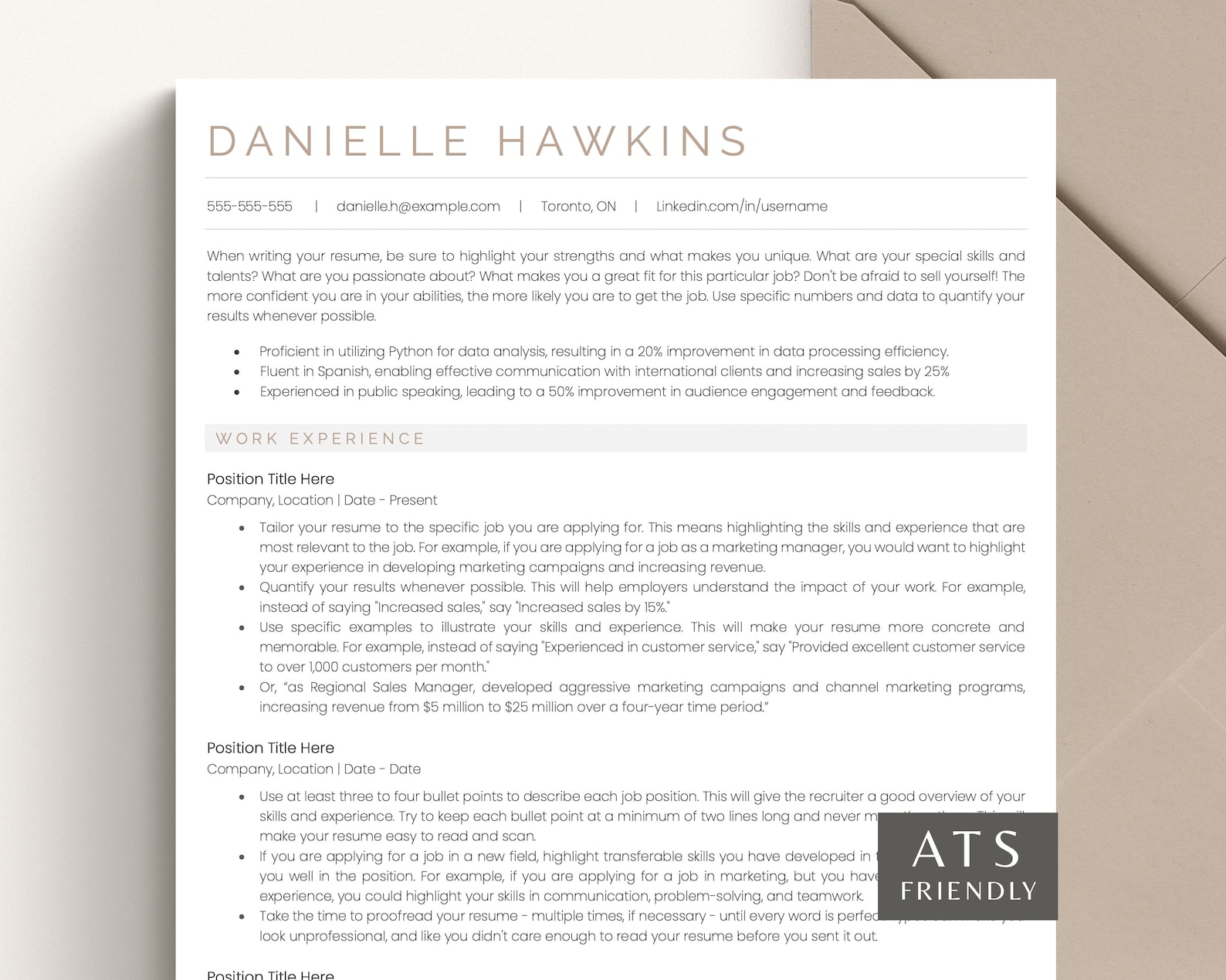 Resume Template Word, ATS Resume Template, ATS Friendly Resume, Modern ...