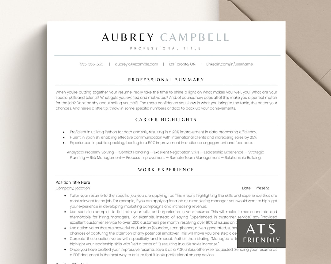 Resume Template, ATS Friendly Resume, Modern ATS Resume Template and ...