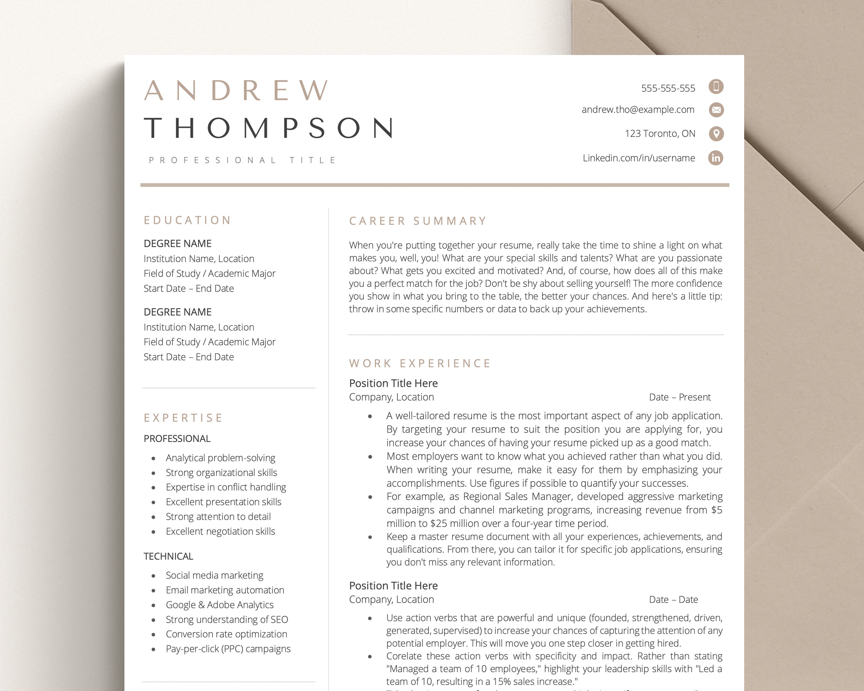 Resume Template Word, Google Docs & Mac Apple Pages, Professional ...