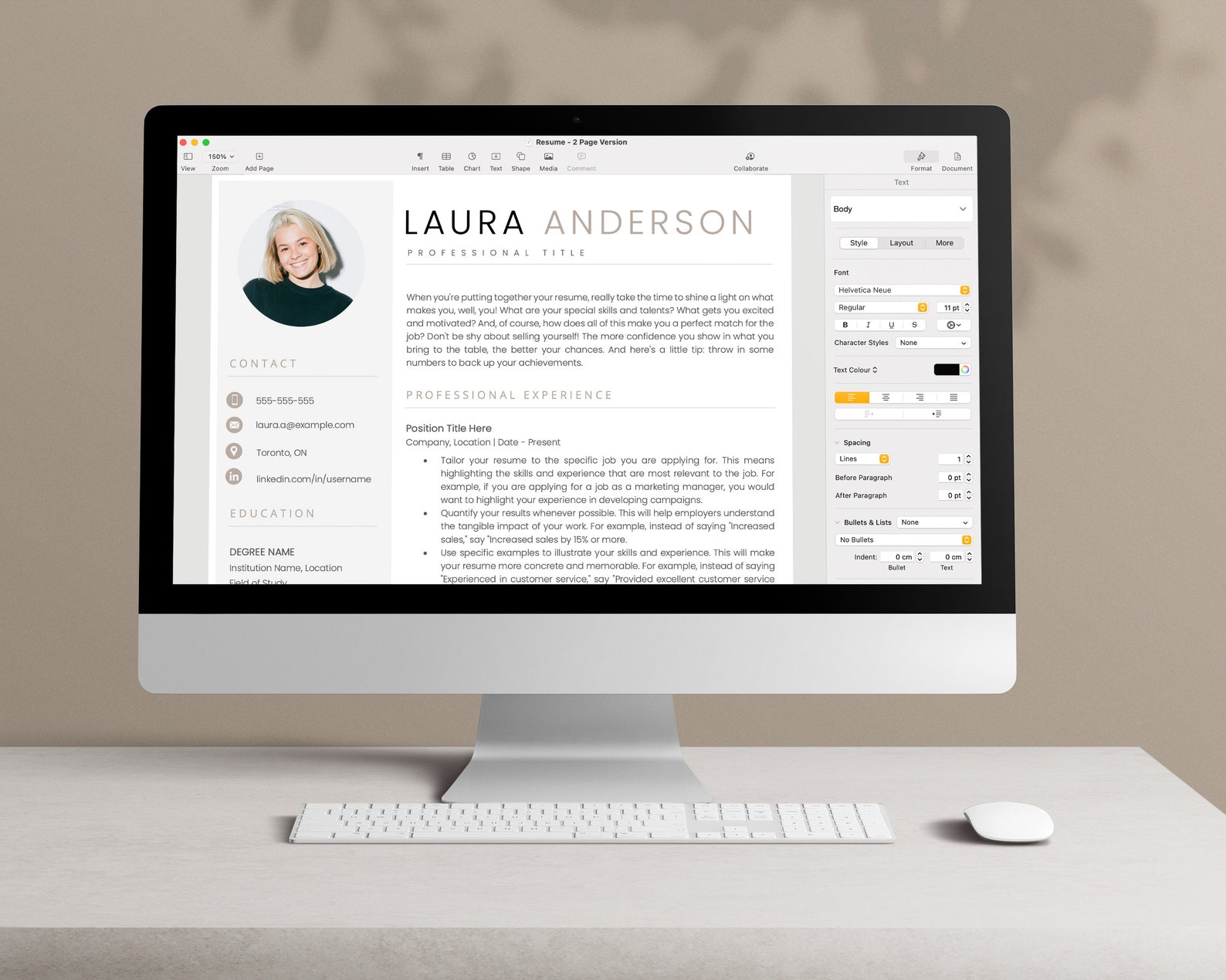Resume Template Google Docs, Word & Apple Pages, Modern Professional CV ...