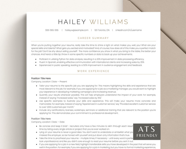 Resume Template, ATS Resume Template for Microsoft Word & Mac Apple ...