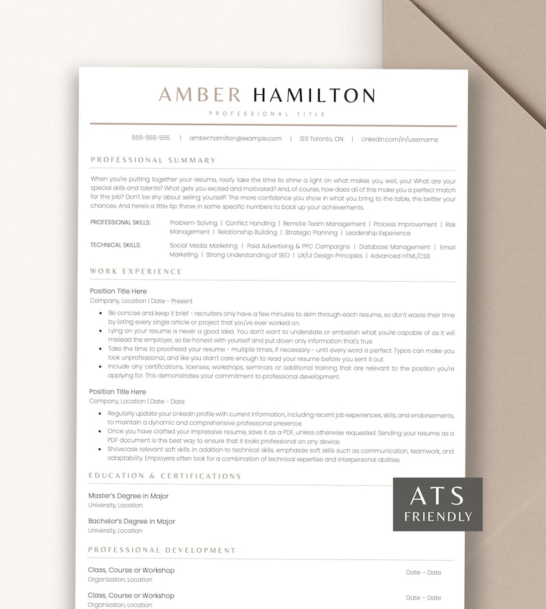 ATS Friendly Resume Template, Simple Minimalist CV Template for Google ...