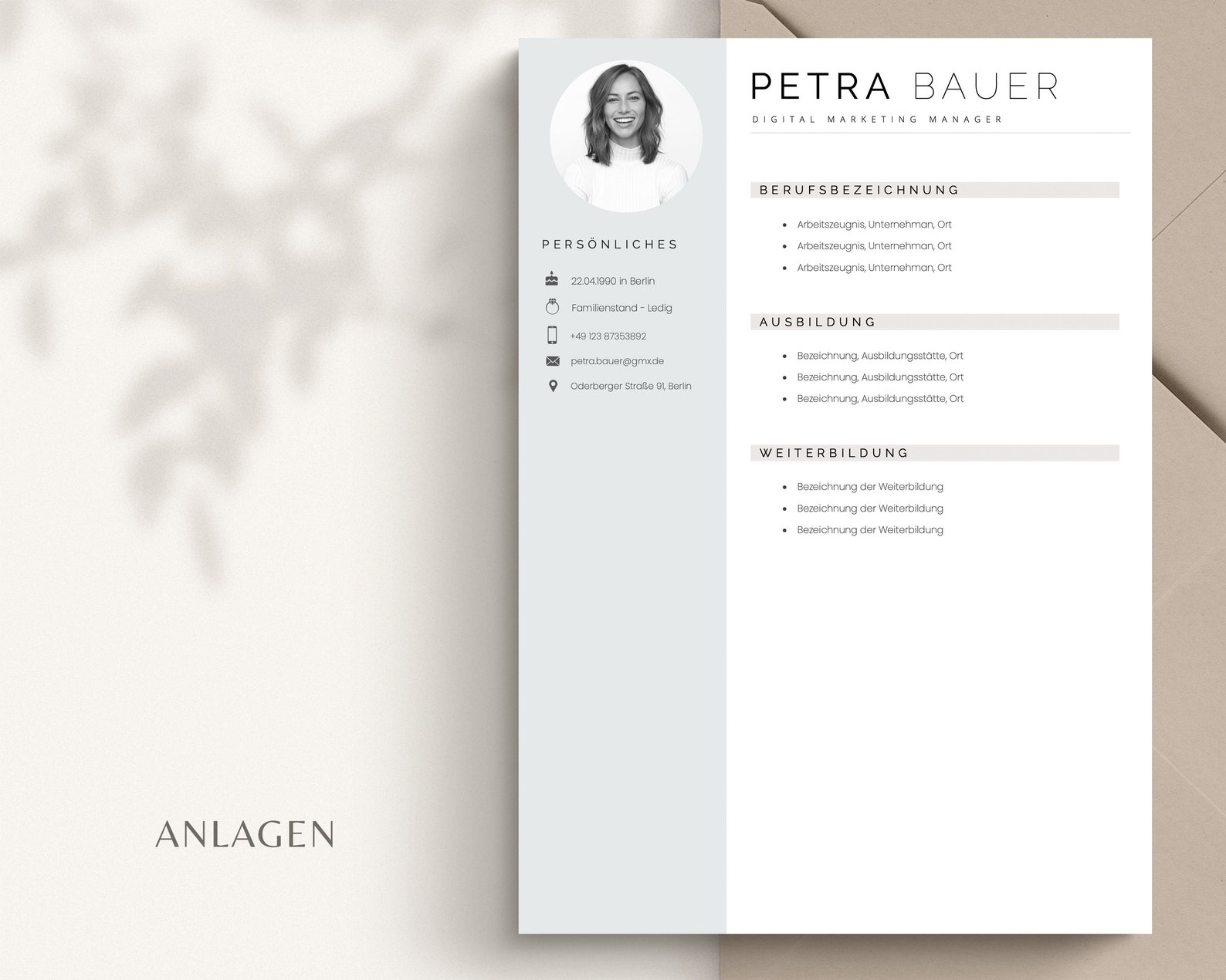 Modern German Resume Template With Photo for Apple Pages & MS Word ...