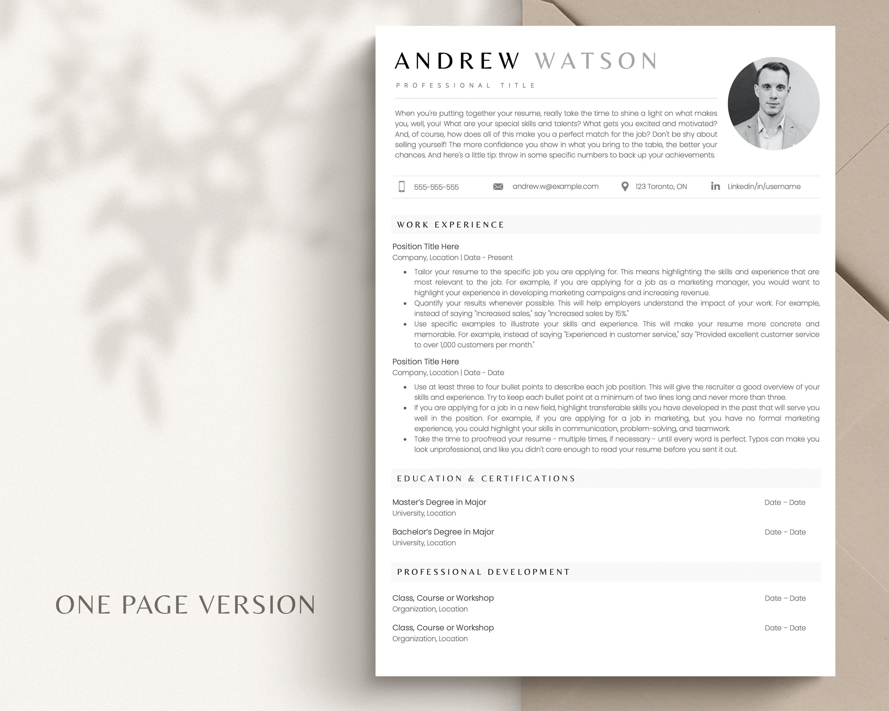 Resume Template Word & Mac Pages, Minimalist Resume Template With Photo ...