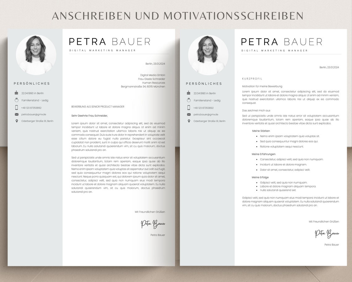 Modern German Resume Template With Photo for Apple Pages & MS Word ...